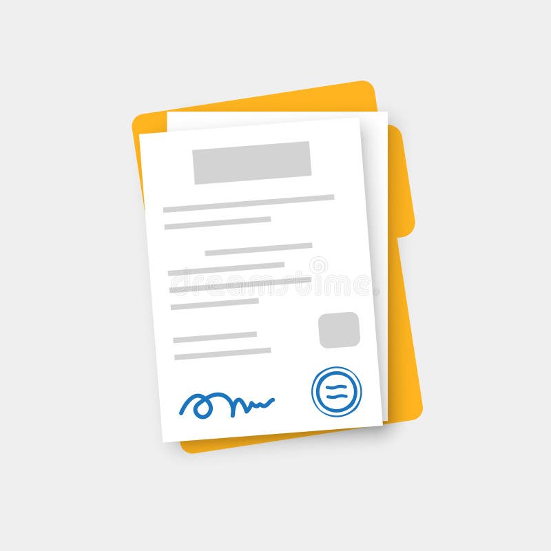Document, Folder with Stamp and Text Icon in Flat Style. White Papers ...