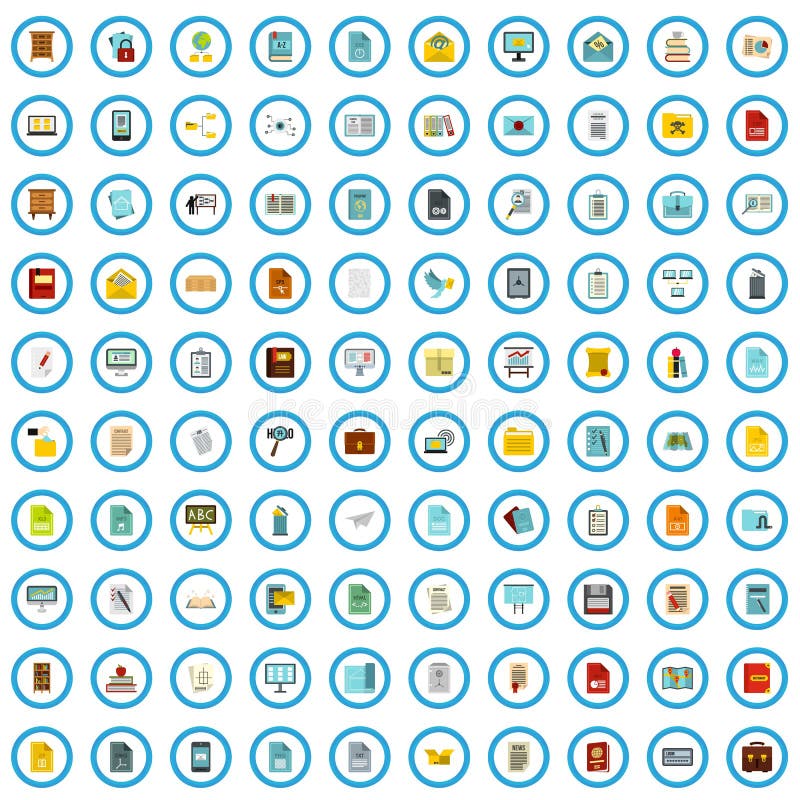 100 Document Format Icons Set, Flat Style Stock Vector - Illustration ...