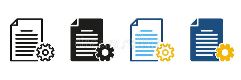 Document with Gear Line and Silhouette Icon Set. Project Management ...