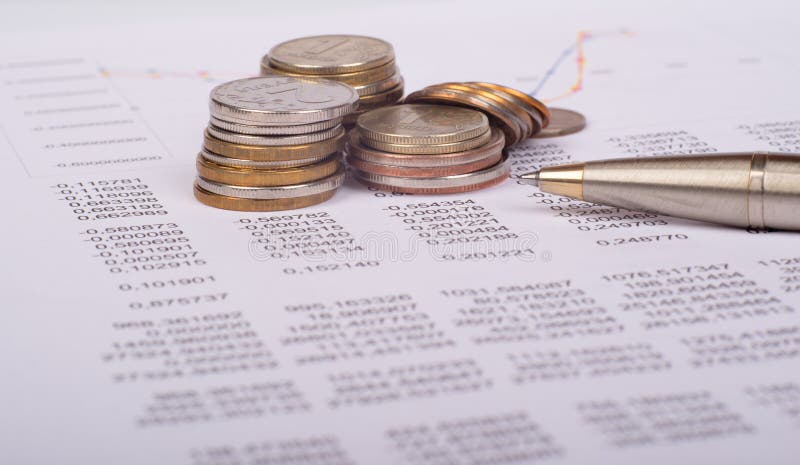 Document with Graphs and Coins Stock Photo - Image of business, office ...