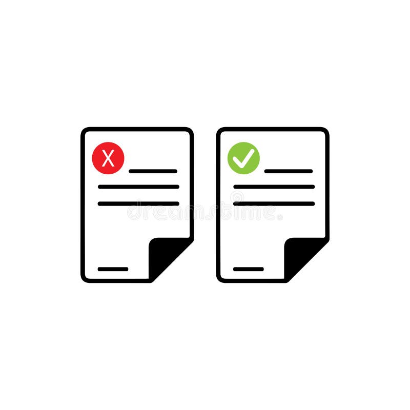 Document Icon with Check and Cross Symbol Vector Illustration Stock ...