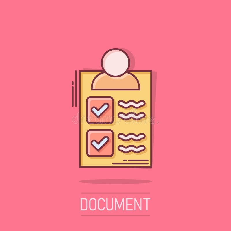 Document Icon in Comic Style. Report Cartoon Vector Illustration on ...