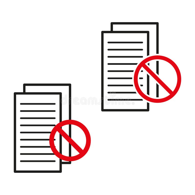 Document Icon Illustration. Red Prohibition Symbol. Black Paper Vector ...