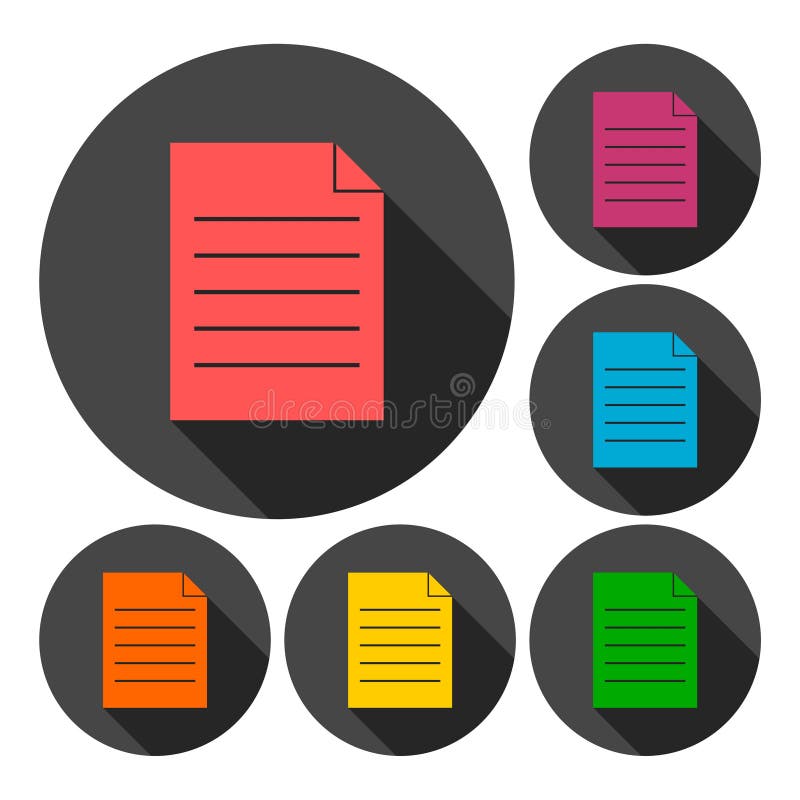 Document Icon with Long Shadow Stock Vector - Illustration of button ...