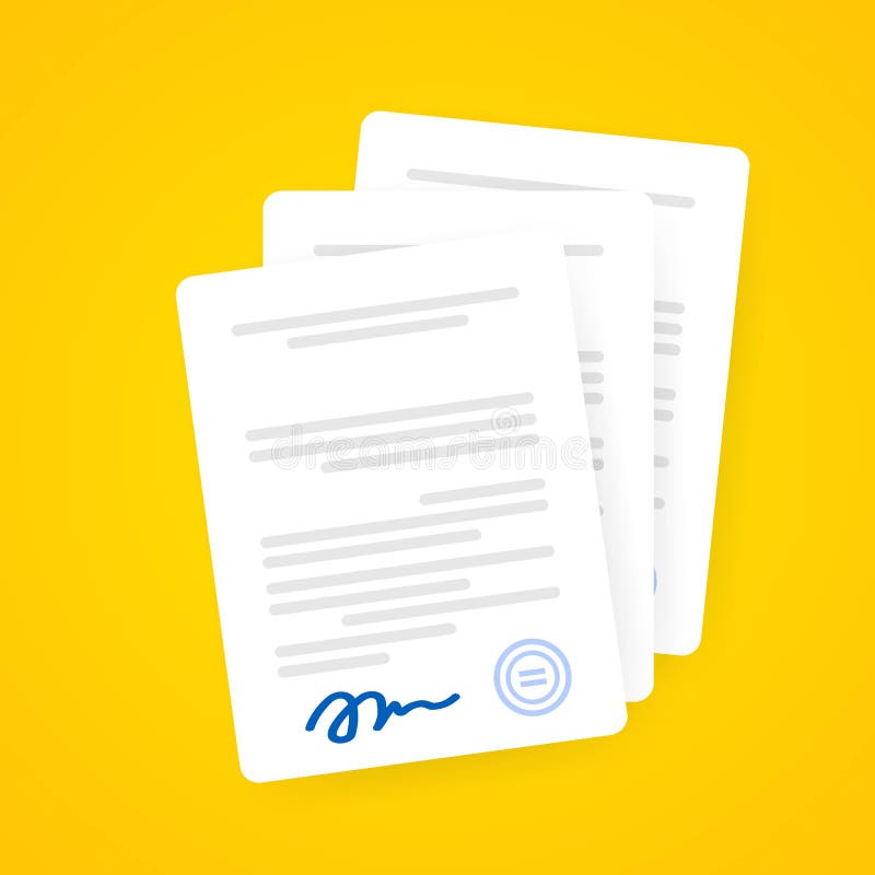 Document Icon. Paper Documents with Signature and Text Contract Idea ...