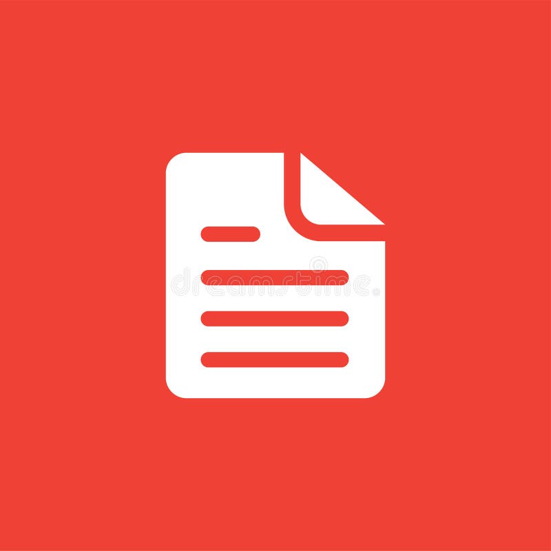 Document Icon on Red Background. Red Flat Style Vector Illustration ...