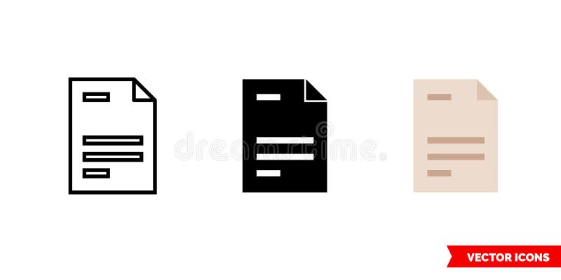 Document Icon of 3 Types Color, Black and White, Outline. Isolated ...