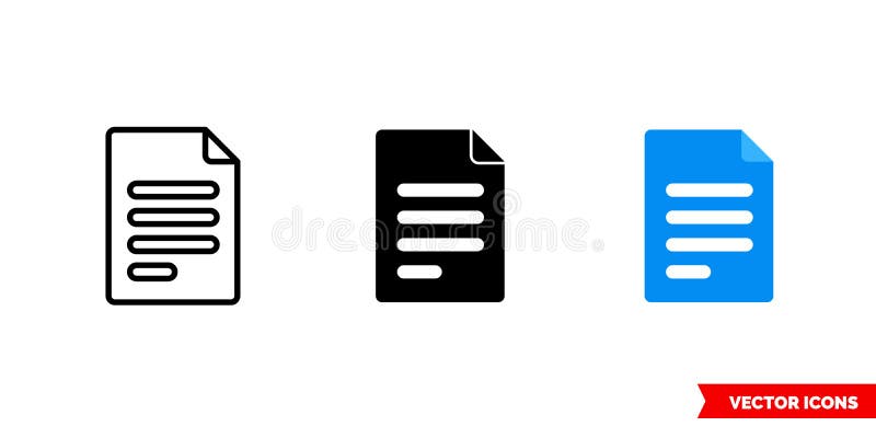 Document Icon of 3 Types Color, Black and White, Outline. Isolated ...