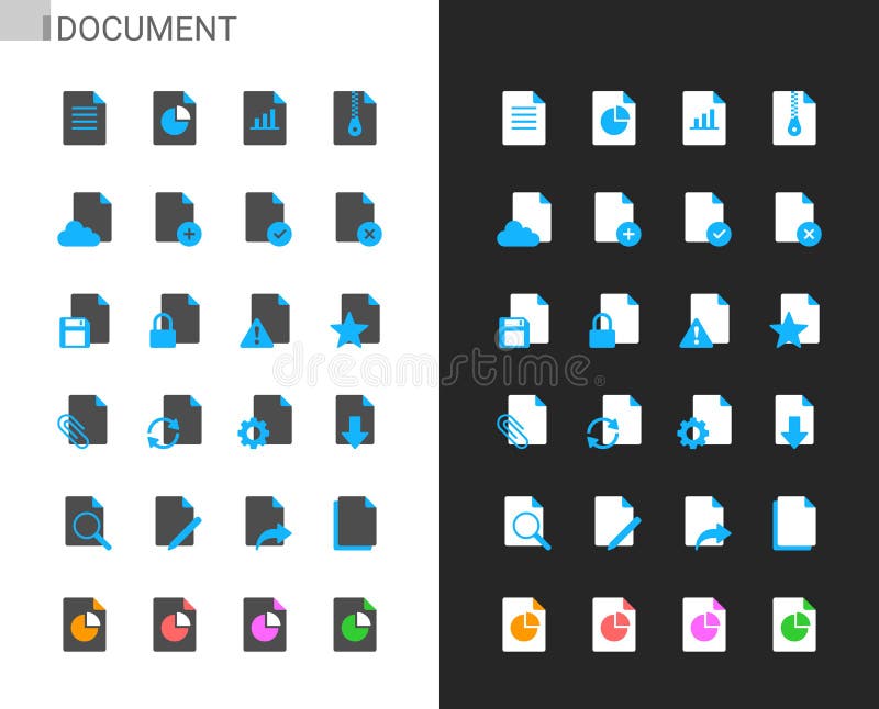 Document Icons Light and Dark Theme Stock Vector - Illustration of copy ...