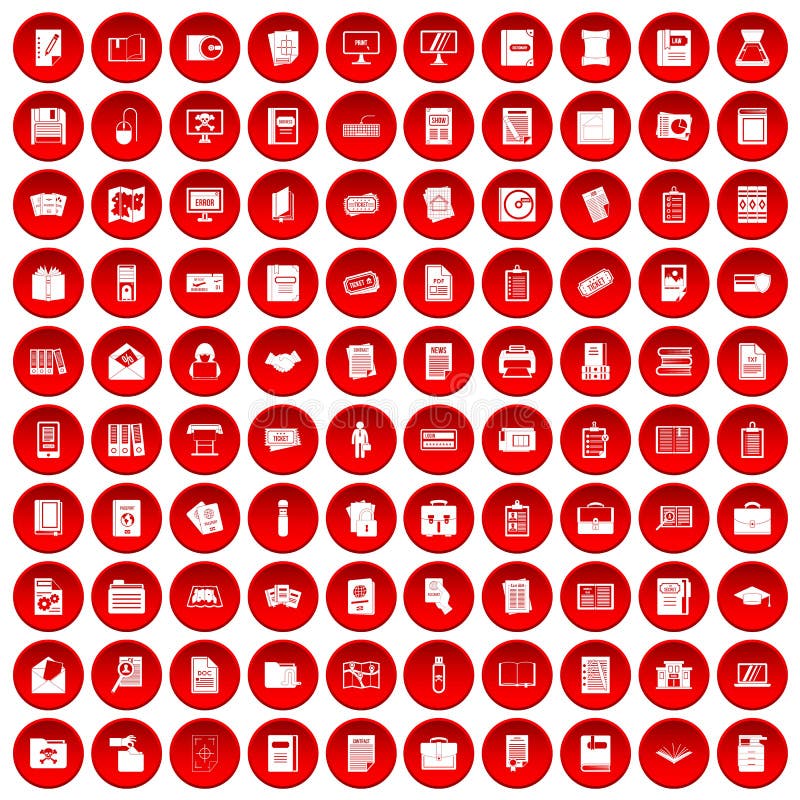 100 document icons set red stock vector. Illustration of archive - 96626813