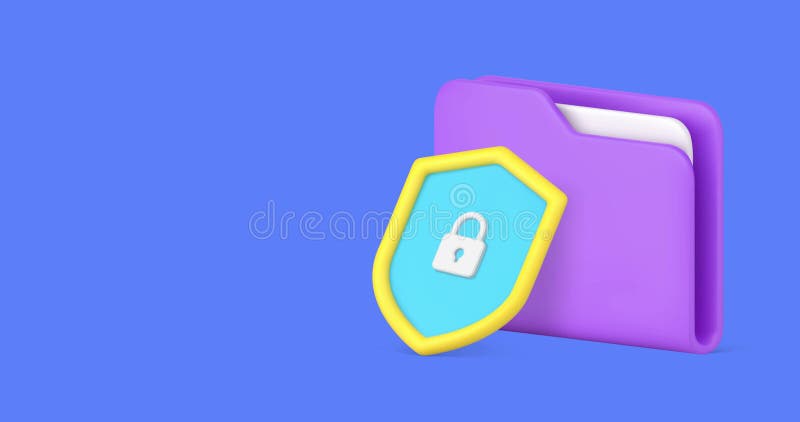 Document Information Protection File Folder Shield Lock Banner 3d Icon ...