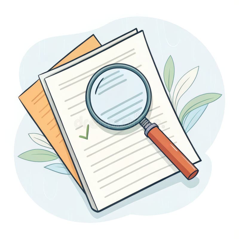 Document Inspection Magnifying Glass on Papers, Vector Illustration, Review, Verification ...