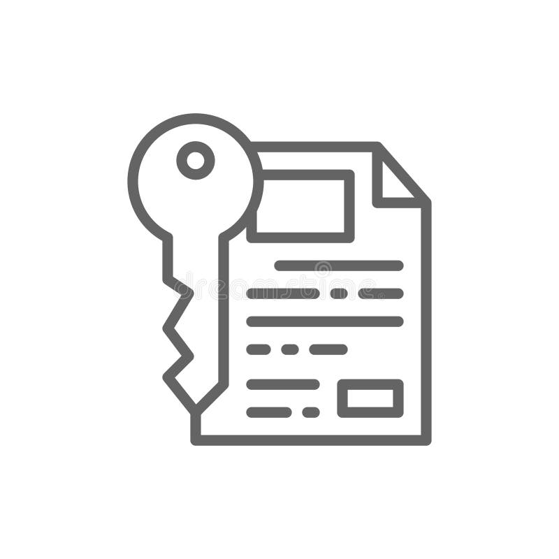 Vector Document with Key, Certificate, Safe Paper White Line Icon ...