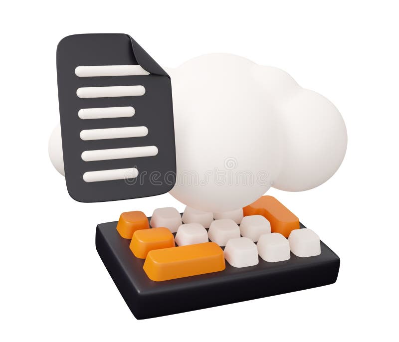 Document Keyboard Cloud 3d Illustration. Minimal 3d Render Illustration ...