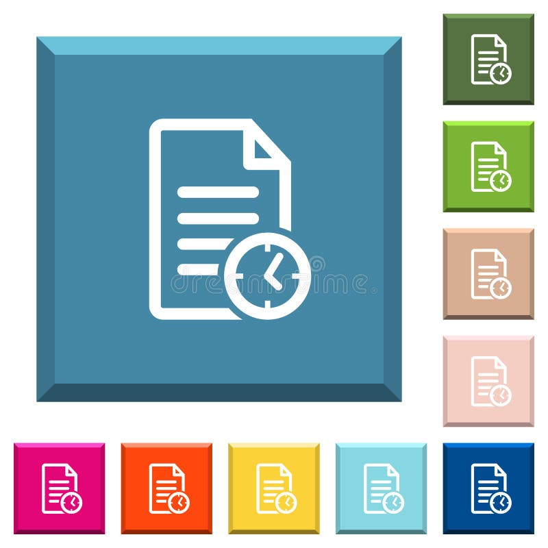 Document Last Modified Time White Icons on Edged Square Buttons Stock ...