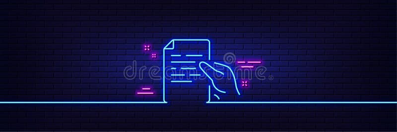 Document Line Icon. Hold Doc File Page Sign. Neon Light Glow Effect ...