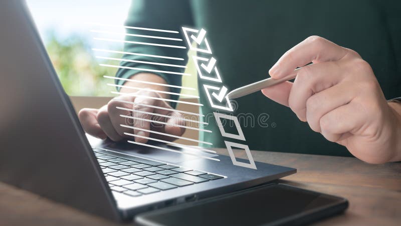 Smart Checklist Concept on Virtual Screen a Man Uses a Marker To ...
