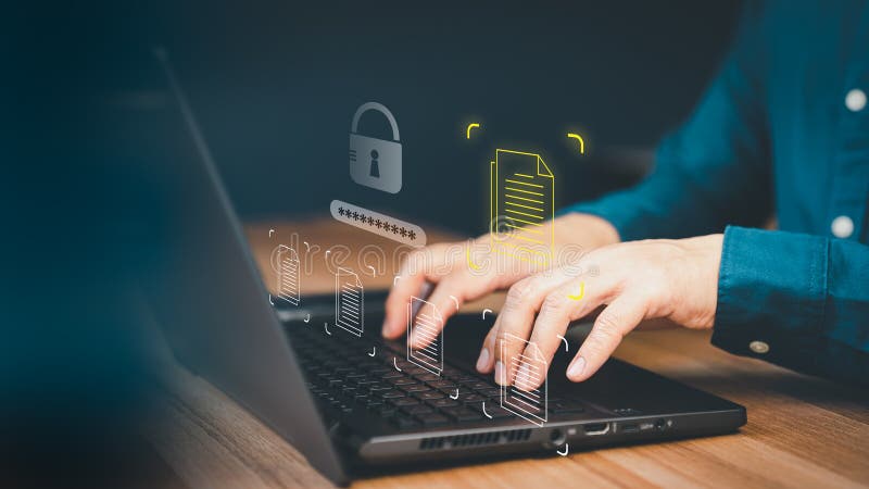 Document Management Concept with Icons on ERP Virtual Screen. Employee ...