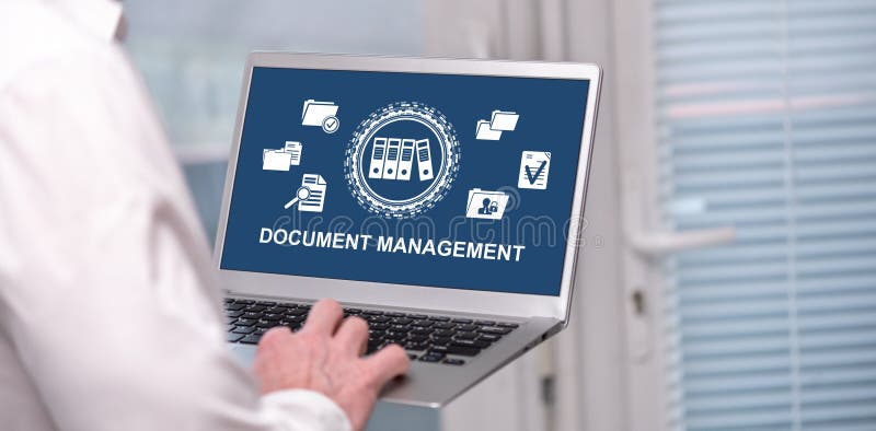 Document Management Concept on a Laptop Screen Stock Image - Image of ...