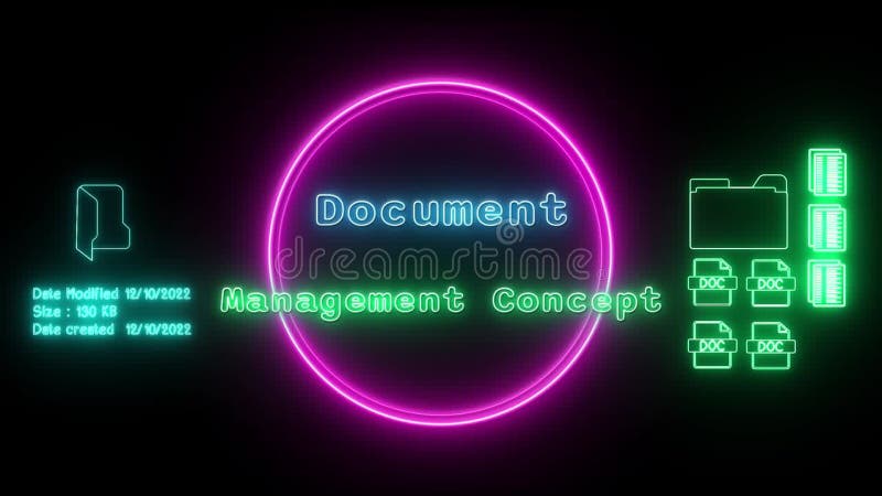 Document Management Concept Neon Green-blue Fluorescent Text Animation ...
