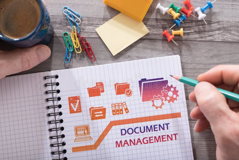 Document Management Concept on a Notepad Stock Photo - Image of desk ...