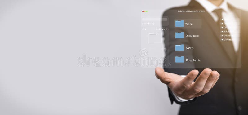 Document Management Concept. Virtual Screen Icons Document Management ...