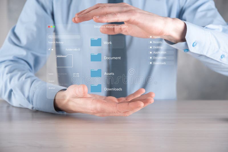 Document Management Concept. Virtual Screen Icons Document Management ...