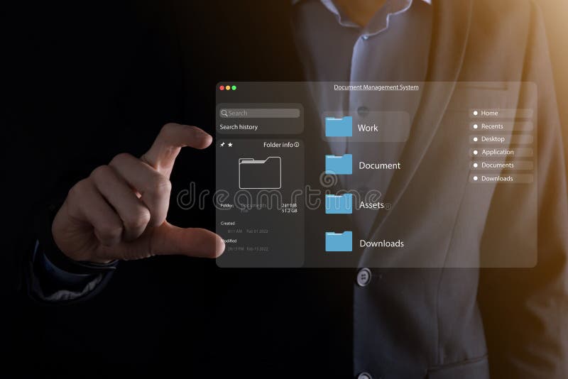 Document Management Concept. Virtual Screen Icons Document Management ...