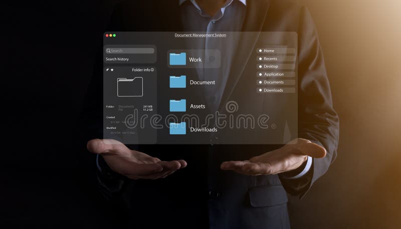 Document Management Concept. Virtual Screen Icons Document Management ...