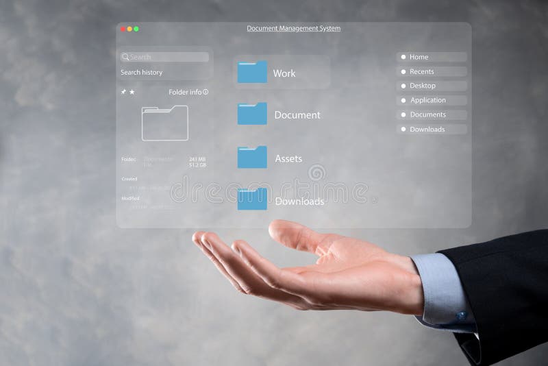 Document Management Concept. Virtual Screen Icons Document Management ...
