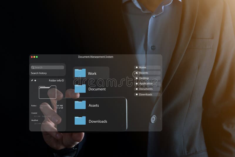 Document Management Concept. Virtual Screen Icons Document Management ...