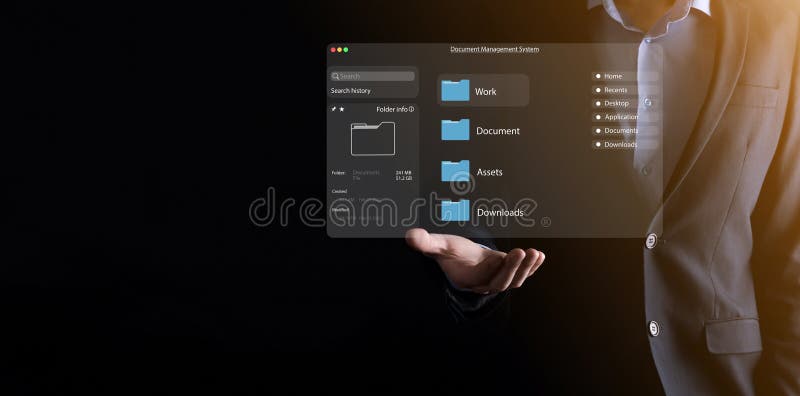 Document Management Concept. Virtual Screen Icons Document Management ...