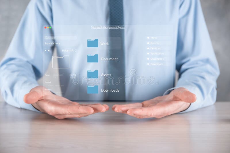 Document Management Concept. Virtual Screen Icons Document Management ...