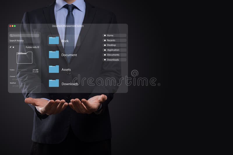 Document Management Concept. Virtual Screen Icons Document Management ...