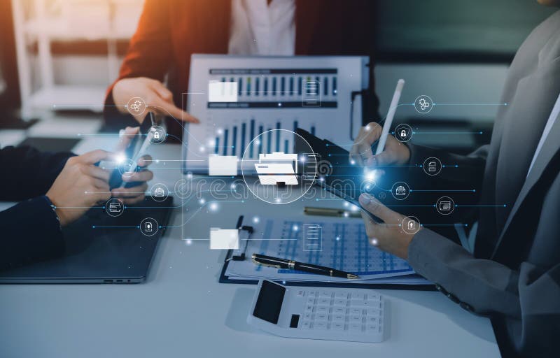 Document Management Concept. Virtual Screen Icons Document Management ...