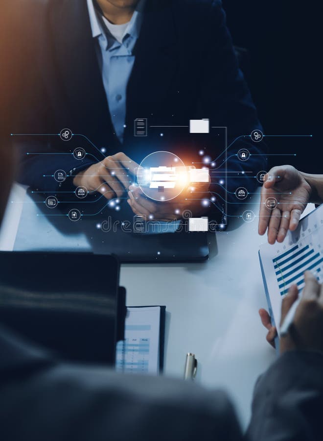 Document Management Concept. Virtual Screen Icons Document Management ...