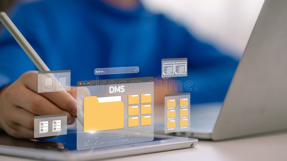 Document Management Concept. Virtual Screen Icons Document Management ...