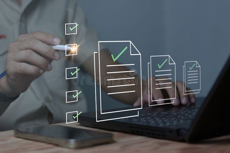 Document Management and Digital Checklist Concepts Businessman Marking ...