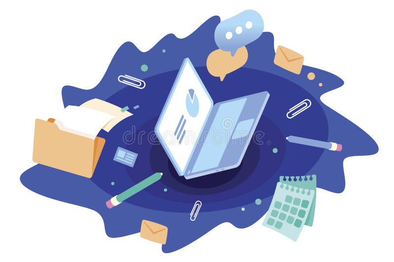 Document Management, Laptop with Data Files Stock Vector - Illustration ...