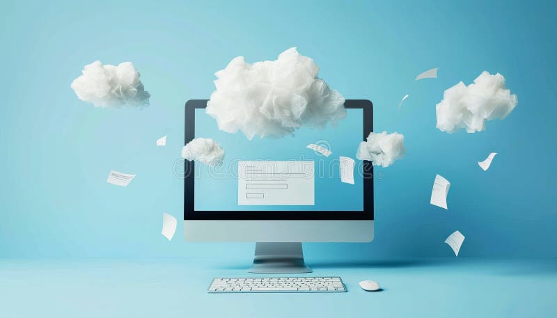 Document Management System on Cloud Popup from Computer Desktop. Stock ...