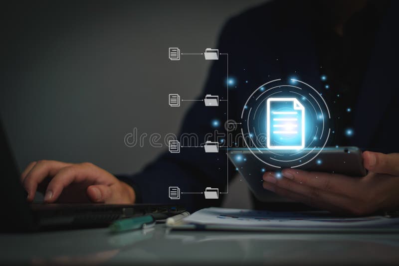 Document Management System Concept, Business Man Holding Folder and ...