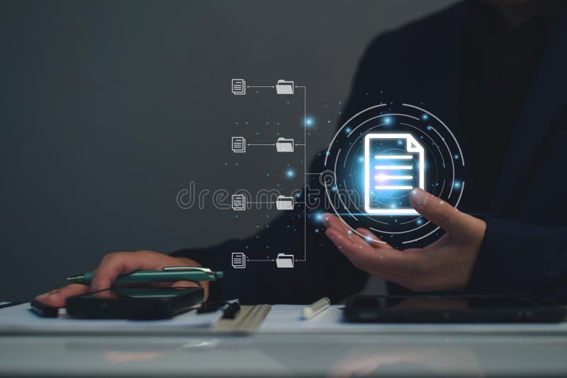 Document Management System Concept, Business Man Holding Folder and ...