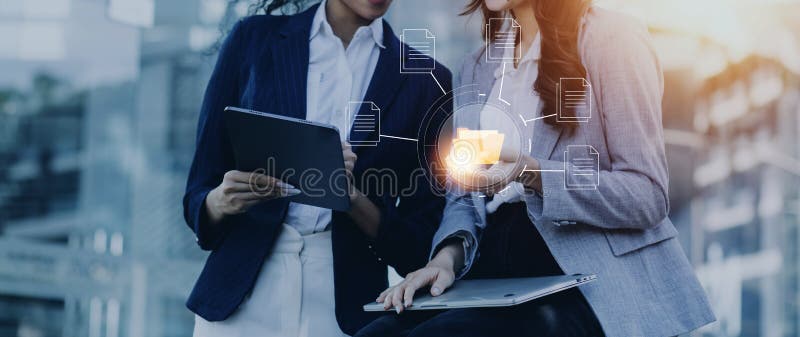 Document Management System Concept, Business Man Holding Folder and ...