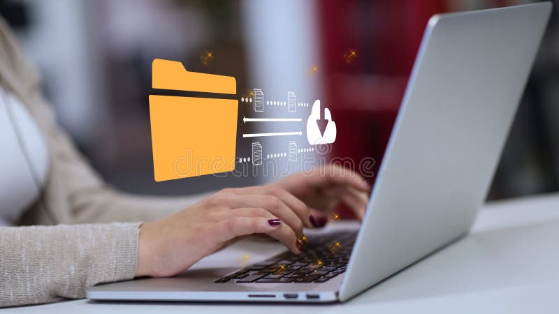 Document Management System Concept, Business Man Using Laptop Folder ...