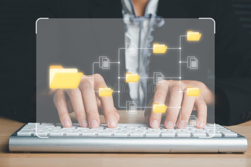 Document Management System Concept, Business Person Working on Laptop ...