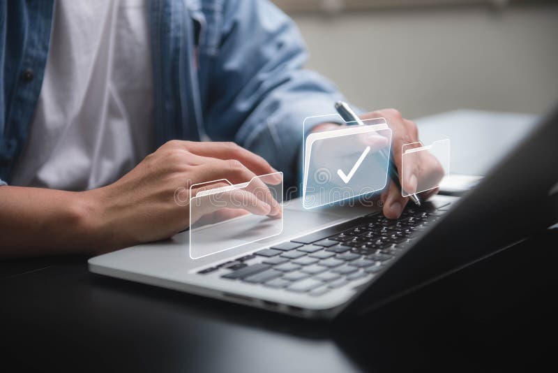 Document Management System Concept, a Businessman Checks Over Digital ...