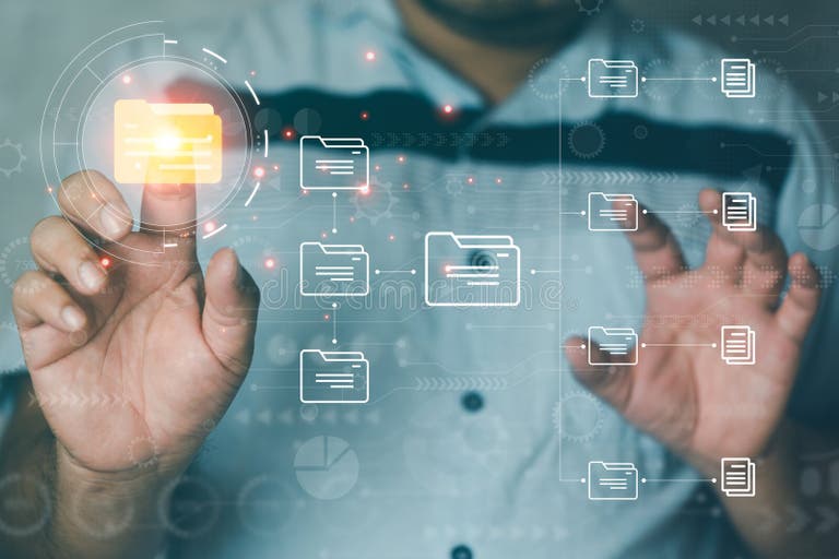 Document Management System Concept, Businessman Open Folder and ...