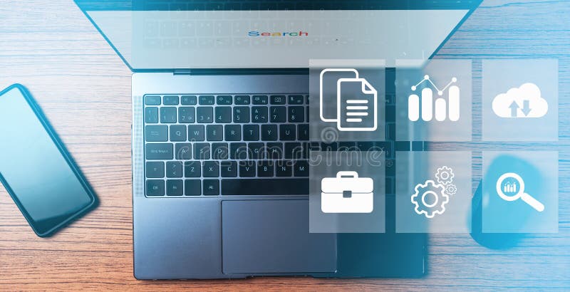 Desk Top View with Laptop, Smartphone and Mouse with Digital ...