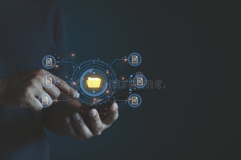 Document Management System Concept, DMS. Business People Hold Folder ...