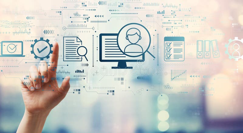 Document Management System Concept with Hand Pressing a Button Stock ...
